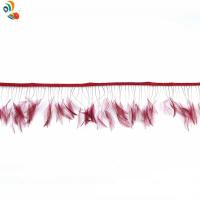 China Dyed Pattern Party Decoration Stripped Hackle Feather Fringe Trimming with Satin Ribbon Tapes for sale