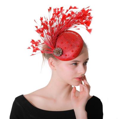 China Christoration Party Decoration Sinamay Fascinator adorned with Dyed Chicken Feather for sale