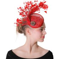 China Christoration Party Decoration Sinamay Fascinator adorned with Dyed Chicken Feather for sale