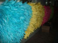 China Party Decoration Ribbon Satin Two Tones Colour Chicken Feather Fringe Trim 12-14 Inch for sale