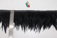 China Dyed Pattern Black Satin Hackle Feather Fringe Trim for Party Decoration 4-6inch for sale