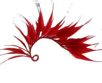 China 10*20 cm Dyed Pattern Millinery Supplies Stripped Goose Feather Flower Mount with Wire Accessory for sale