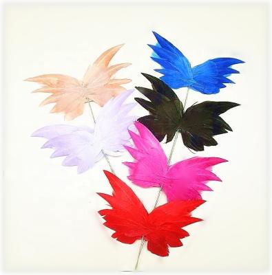 China Party Decoration Stripped Goose Feather Butterfly with Wire Accessory 10*20 cm for sale