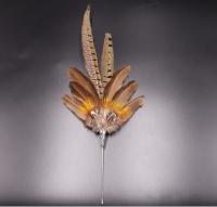 China Dyed Pheasant Feather Flower Mount Brass Brooch in 10*30 cm size for fashion statement for sale