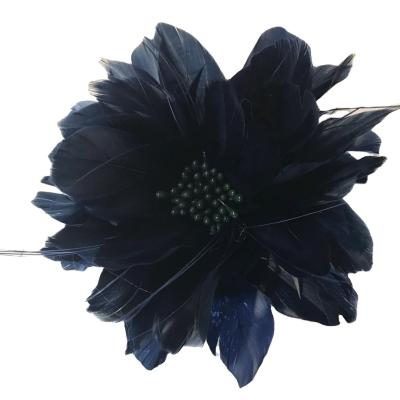 China Dyed Patterned Goose Feather Flower Mount with Wire Accessory for sale