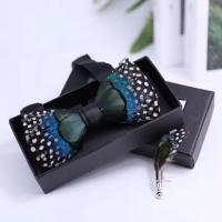 China Custom Handmade Natural Peacock Feather Bow Tie Brooch Lapel Pin For Men Gift Wedding Party Necktie Costume Clothing Accessory for sale