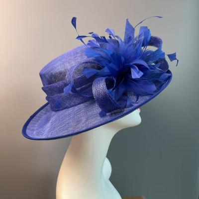 China Millinery Supplies Party Decoration Sinamay Base Hat With Feather for sale