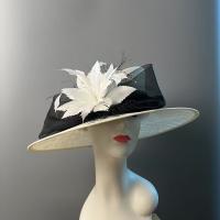 China Millinery Supplies Party Decoration Sinamay Base Hat With Feather for sale