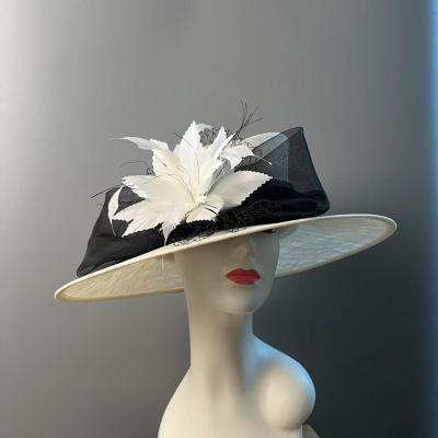 China Millinery Supplies Party Decoration Sinamay Base Hat With Feather for sale
