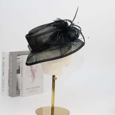 China Millinery Supplies Party Decoration Sinamay Base Hat With Feather for sale