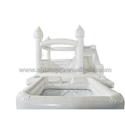 China Inflatable Wedding Bouncer Slide Combo 5x5m White Moon Bounce House with Ball Pit for Kids for sale