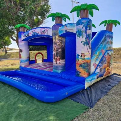 China Custom Inflatable Bounce House Combo with Water Pool Slide 12ft Palm Tree Theme for Commercial Rental for sale