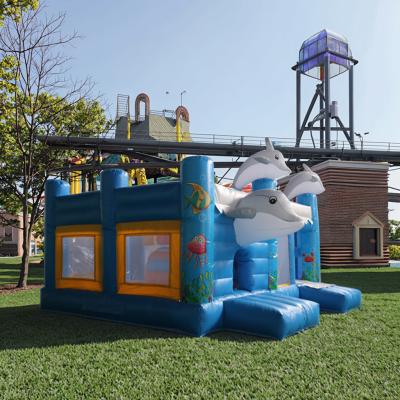 China Custom Ocean Theme Inflatable Bounce House Slide Combo 10ft x 8ft with Dolphin Decorations for Kids Party Rental for sale