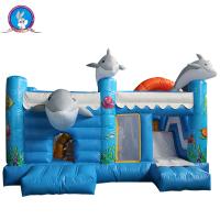 China Custom Ocean Theme Inflatable Bounce House Slide Combo 10ft x 8ft with Dolphin Decorations for Kids Party Rental for sale