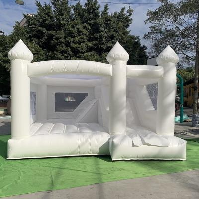 China White Inflatable Bounce House with Slide 0.55mm PVC Bouncy Castle for Kids 2-7 Years for sale