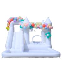 China White Inflatable Bounce House with Slide 0.55mm PVC Bouncy Castle for Kids 2-7 Years for sale