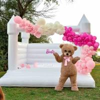 China White Inflatable Bounce House with Slide 0.55mm PVC Bouncy Castle for Kids 2-7 Years for sale