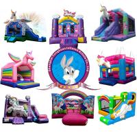China Colorful Unicorn Inflatable Bouncer Slide Bounce House 0.55mm PVC 5x4m for sale
