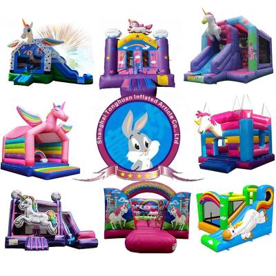 China Colorful Unicorn Inflatable Bouncer Slide Bounce House 0.55mm PVC 5x4m for sale