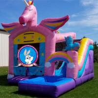 China Colorful Unicorn Inflatable Bouncer Slide Bounce House 0.55mm PVC 5x4m for sale