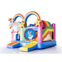 China Colorful Unicorn Inflatable Bouncer Slide Bounce House 0.55mm PVC 5x4m for sale