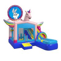 China Colorful Unicorn Inflatable Bouncer Slide Bounce House 0.55mm PVC 5x4m for sale