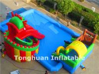 China Commercial Red Dragon Inflatable Water Slide Park 2365 sqm with 0.9mm PVC for 60 People for sale