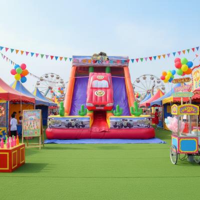 China Commercial Double Lane Inflatable Water Slide Race Car with Pool 5-10 Person Capacity for sale