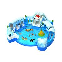 China Custom Winter Theme Inflatable Land Water Park with 12ft Round Splash Pool Polar Bear Slide Igloo Tunnel for sale