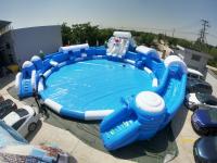 China Custom Winter Theme Inflatable Land Water Park with 12ft Round Splash Pool Polar Bear Slide Igloo Tunnel for sale