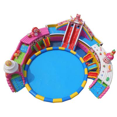 China Inflatable Water Slide Park with Splash Pool 0.45mm PVC Tarpaulin Outdoor Kids Play Center for sale
