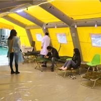 China Quick Install Double Layer Waterproof Inflatable Emergency Medical Isolation Tent 10x5x3m for sale