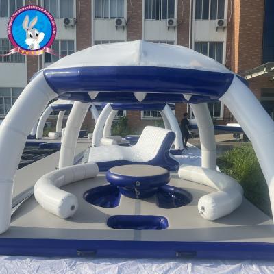 China Inflatable Floating Dock with Tent 3.4x3.4m Customizable PVC Tarpaulin for Water Party for sale