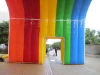 China Customized Colorful Inflatable Tunnel Tent 9x7x6.4m PVC Outdoor Commercial Wedding Exhibition Event Tent for sale