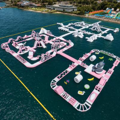 China Custom Modular Inflatable Floating Water Park 50m PVC Commercial Aqua Play System for Resort Lake Beach for sale