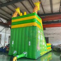 China Custom Giraffe Inflatable Slide 4m High Animal Theme Playground with Climbing Lane Safety Netting for Commercial Rental Events for sale