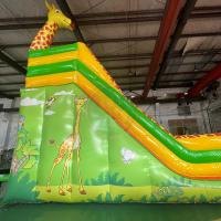 China Custom Giraffe Inflatable Slide 4m High Animal Theme Playground with Climbing Lane Safety Netting for Commercial Rental Events for sale