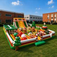 China Custom Christmas Theme Inflatable Playground with Slide Obstacle Games and Holiday Decorations for Kids Party Rental Mall Events and School Carnivals for sale