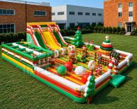 China Custom Christmas Theme Inflatable Playground with Slide Obstacle Games and Holiday Decorations for Kids Party Rental Mall Events and School Carnivals for sale