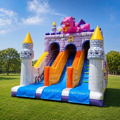 China Custom Dragon Castle Inflatable Slide with Dual Lanes Climbing Wall and Tower Design for Kids Party Rental School Carnival and Outdoor Event Projects for sale