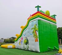 China Cartoon Monster University Themed Inflatable Water Slide, Outdoor Tropical Palm Tree Inflatable Waterslide With Splash Pool For Kids Event Business for sale