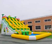 China Cartoon Monster University Themed Inflatable Water Slide, Outdoor Tropical Palm Tree Inflatable Waterslide With Splash Pool For Kids Event Business for sale