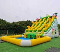 China Cartoon Monster University Themed Inflatable Water Slide, Outdoor Tropical Palm Tree Inflatable Waterslide With Splash Pool For Kids Event Business for sale