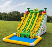 China Cartoon Monster University Themed Inflatable Water Slide, Outdoor Tropical Palm Tree Inflatable Waterslide With Splash Pool For Kids Event Business for sale