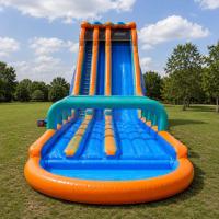 China Custom Large Inflatable Water Slide with Tall Slide Platform Long Splash Lane and Pool for Parks Camps Schools and Summer Rental Events for sale