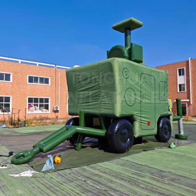China Custom Inflatable Radar Trailer Replica with Raised Antenna Mast Box Body Wheels and Tow Bar for Training Display Exhibition and Outdoor Simulation Projects for sale