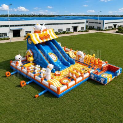 China Custom Inflatable Amusement Park with Cat Theme Slide Ball Pit Challenge Course and Modular Play Zones for Commercial Projects for sale