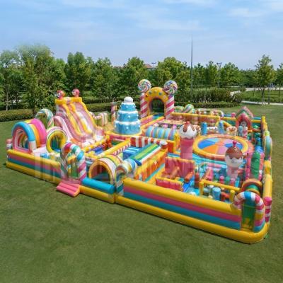 China Large Inflatable Candyland Fun Park with Double Slides Interactive Games and Colorful Decorations for Rental Projects for sale