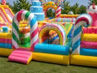 China Large Inflatable Candyland Fun Park with Double Slides Interactive Games and Colorful Decorations for Rental Projects for sale