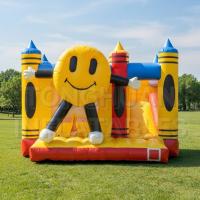 China Custom Inflatable Bounce House with Slide and Smiley Theme for Children Events Parks and Commercial Projects for sale